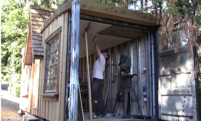 Extraordinary School Bus Tiny House With Shipping Container Workshop ...